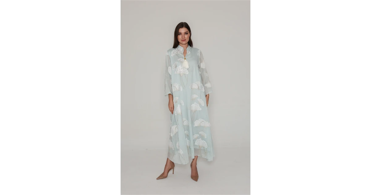 Flowy Flower Pattern Dress IK08 Blue